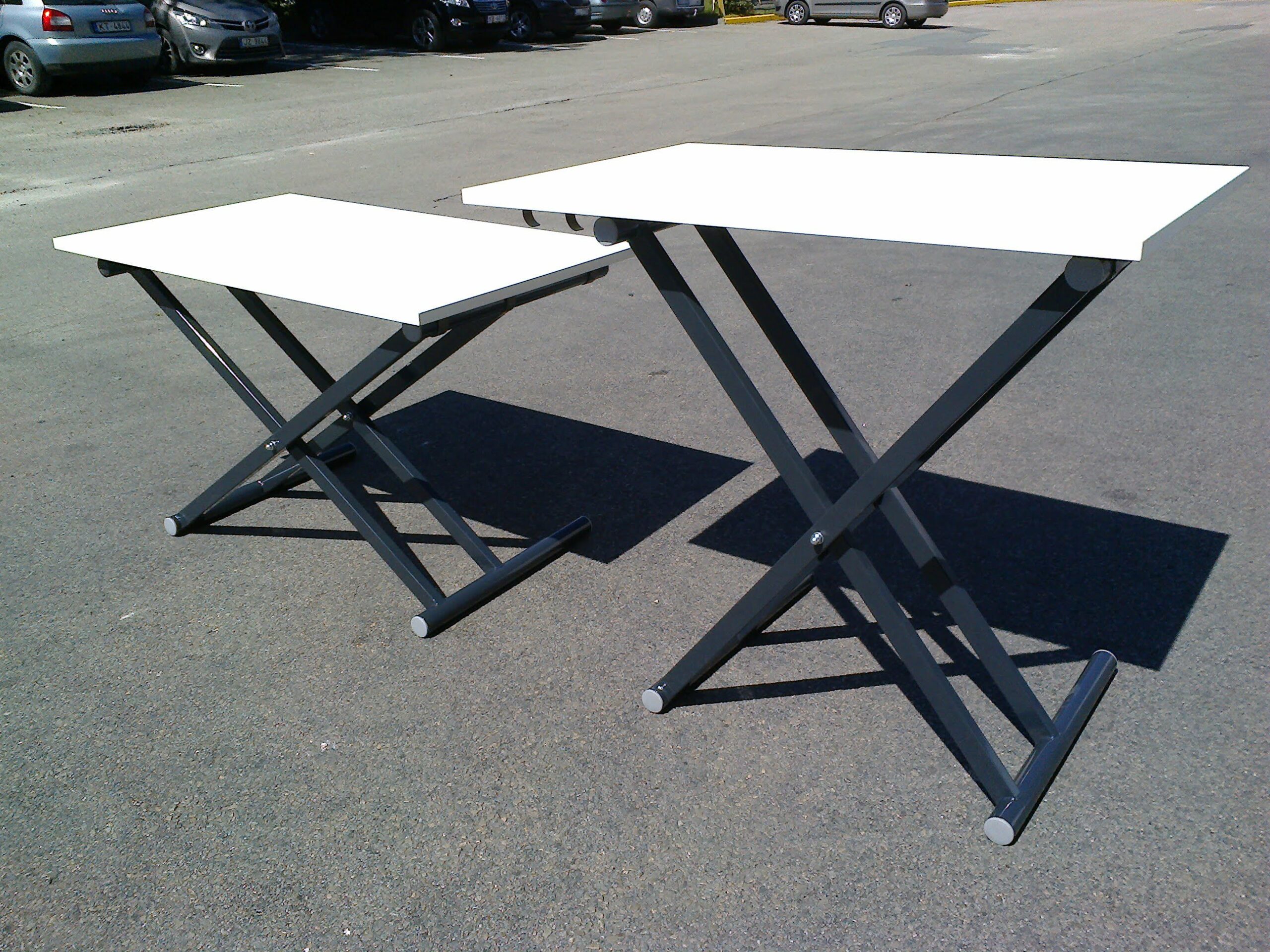 Adjustable Height Scissor Leg Table - ABR Home - Metallic constructions ...